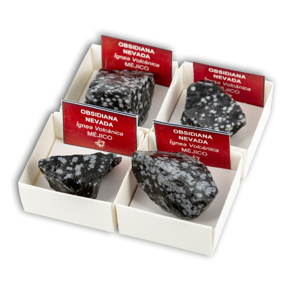 Snowy Obsidian in Collection Box 4x4 cm – Colecciones de Minerales