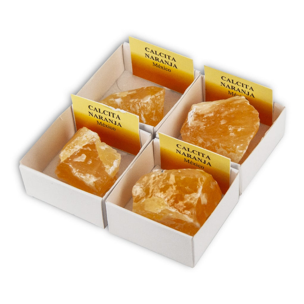 Orange Calcite in Collection Box 4x4 cm — Colecciones de Minerales